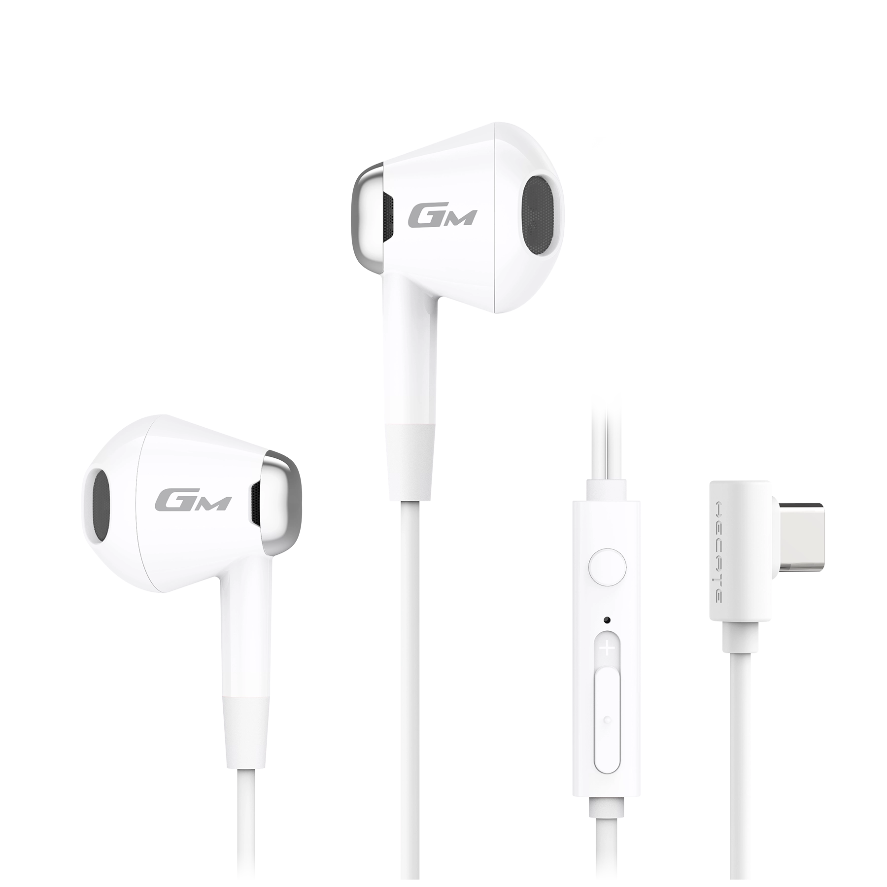 GM180Plus White Gaming Wired Earbuds | L-Shaped Type-C Plug Earphone